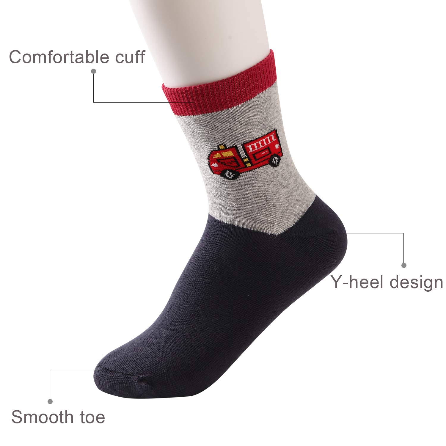 SUNBVE 10 Pack Toddler Little Boys Vehicles Cute Cotton Ankle Socks