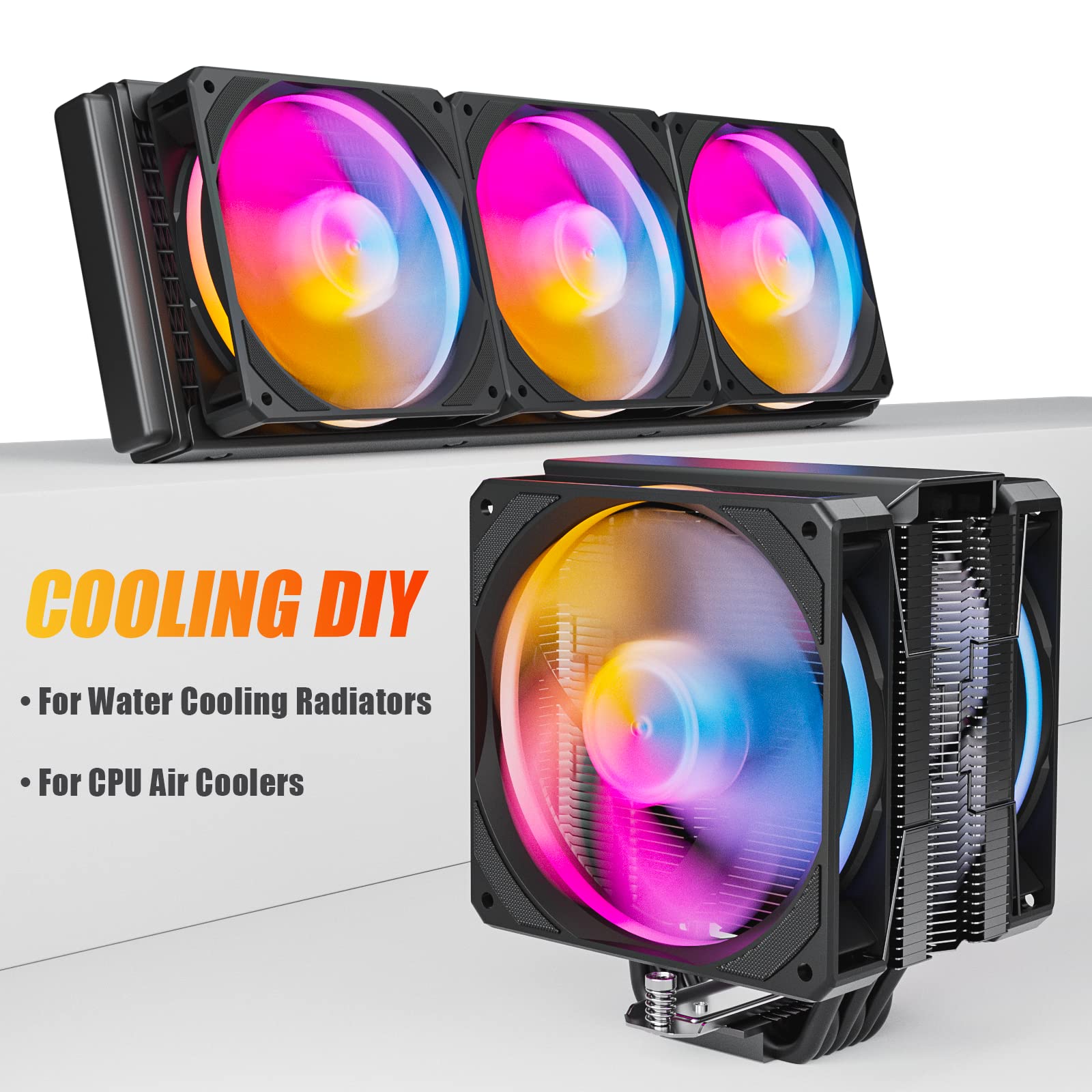 upHere 120mm Computer Case Fan Rainbow LED Silent Fan for Computer Cases, CPU Coolers,Water Cooler and Radiators Ultra Quiet,3 Pack Colorful Case Fan(F03CF)