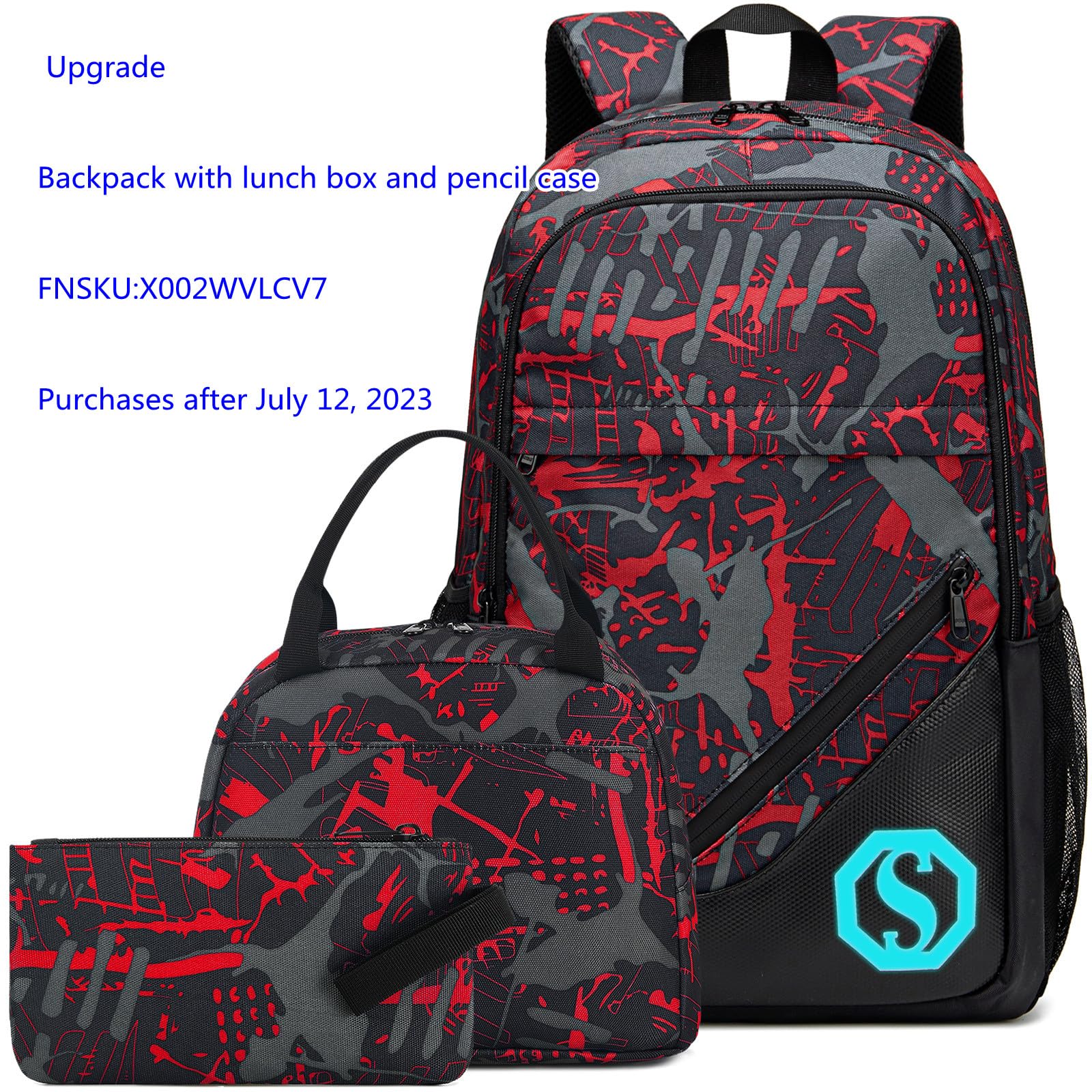 School Backpack for Boys Kids 3Pcs Teens Bookbag Elementary Backpacks Set with Lunch Box and Pencil Case