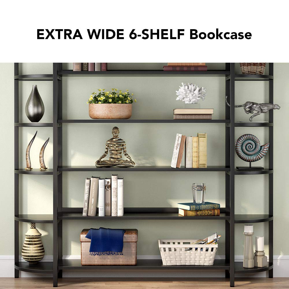 Tribesigns Triple Wide 6-Shelf Bookshelves, 6-Tier Large Etagere Bookcase Bookshelves Storage and Double Wide Bookshelf Display Shelves with Sturdy Metal Frame for Home Office Deco,Black
