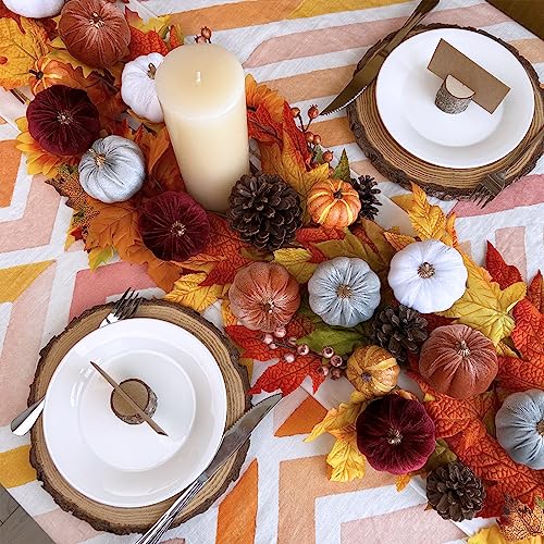 Winlyn 12 Pcs Assorted Small Faux Rustic Velvet Pumpkins Decorative Fabric Pumpkins Foam Pumpkins in Burgundy Bronze Gray White 3" for Fall Wedding Halloween Thanksgiving Table Centerpiece Décor