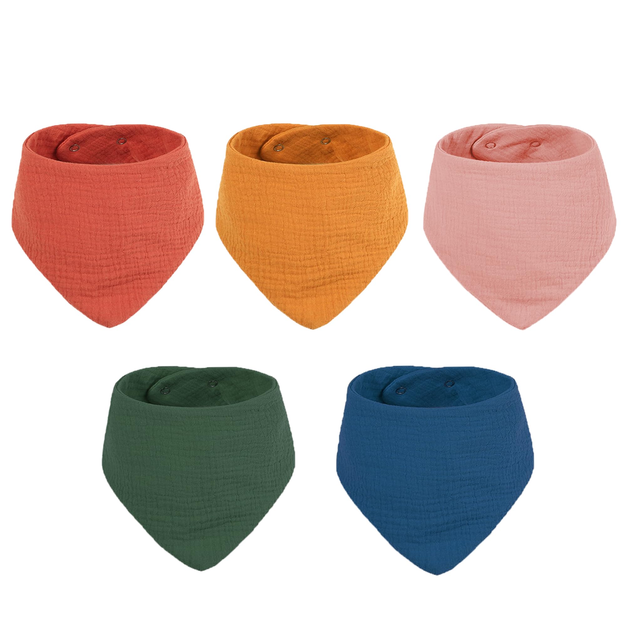 Yadorious Baby Bibs Muslin 5-pack, 100% Cotton, 5 Colors for Unisex Boys Girls, Bandana Drooling Bibs for Infant, Newborn