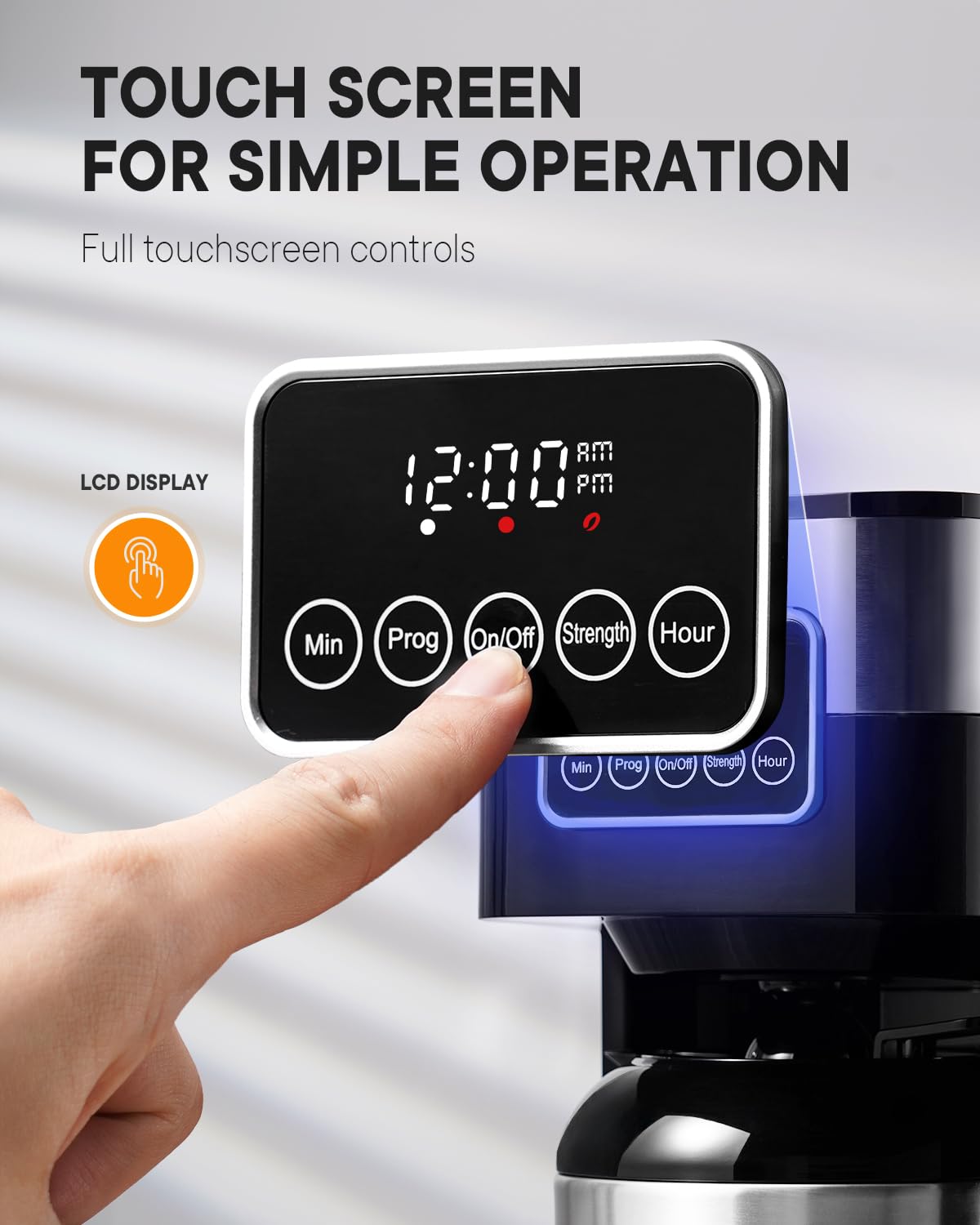 SHARDOR Programmable Coffee Maker with 8-Cup Thermal Carafe, Touch-Screen Drip Coffee Machine with Timer, Regular & Strong Brew, Pause & Serve, Auto Shut Off, Black & Stainless Steel