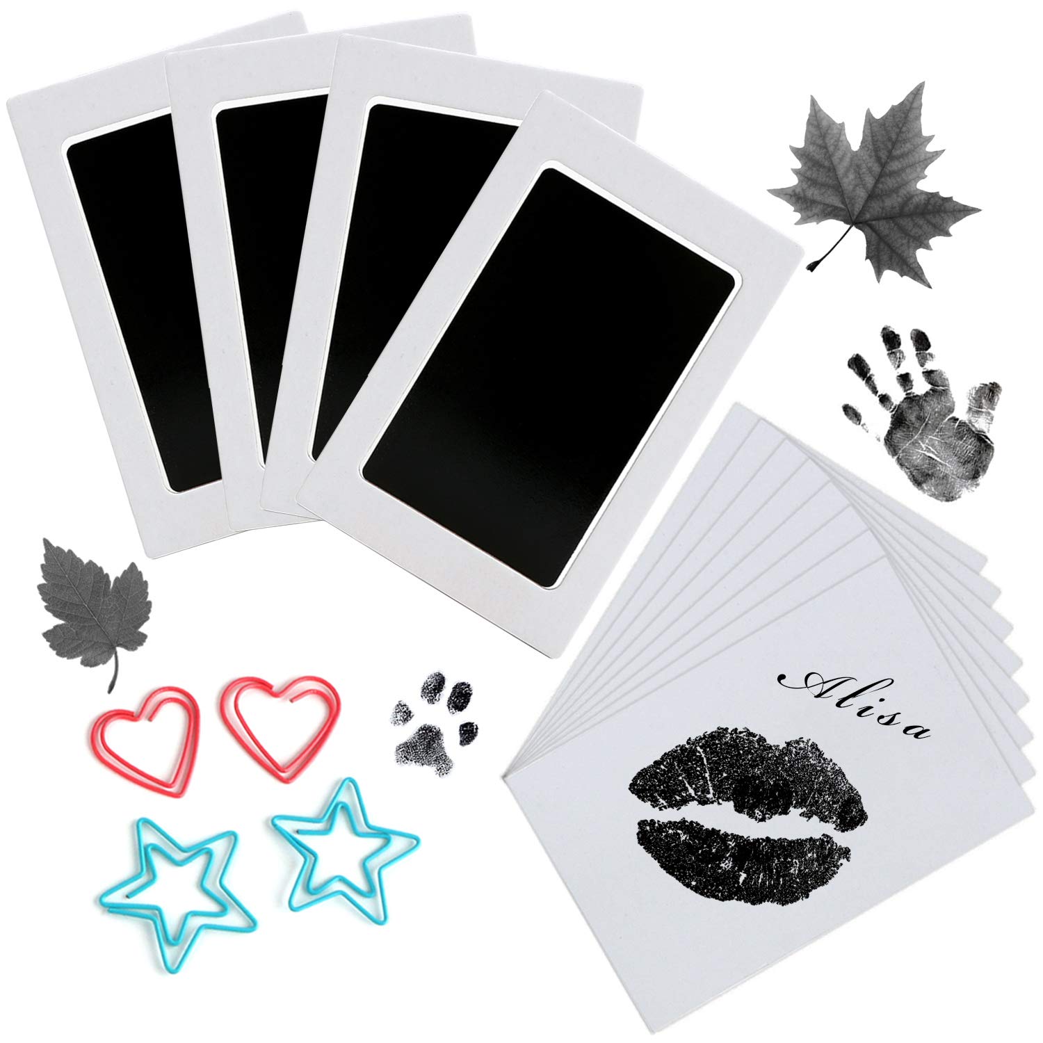 Scotamalone Baby Inkless Handprint Footprint Ink Pads Small Pet Paw Print Ink Kits 4 Packs Medium Size Black
