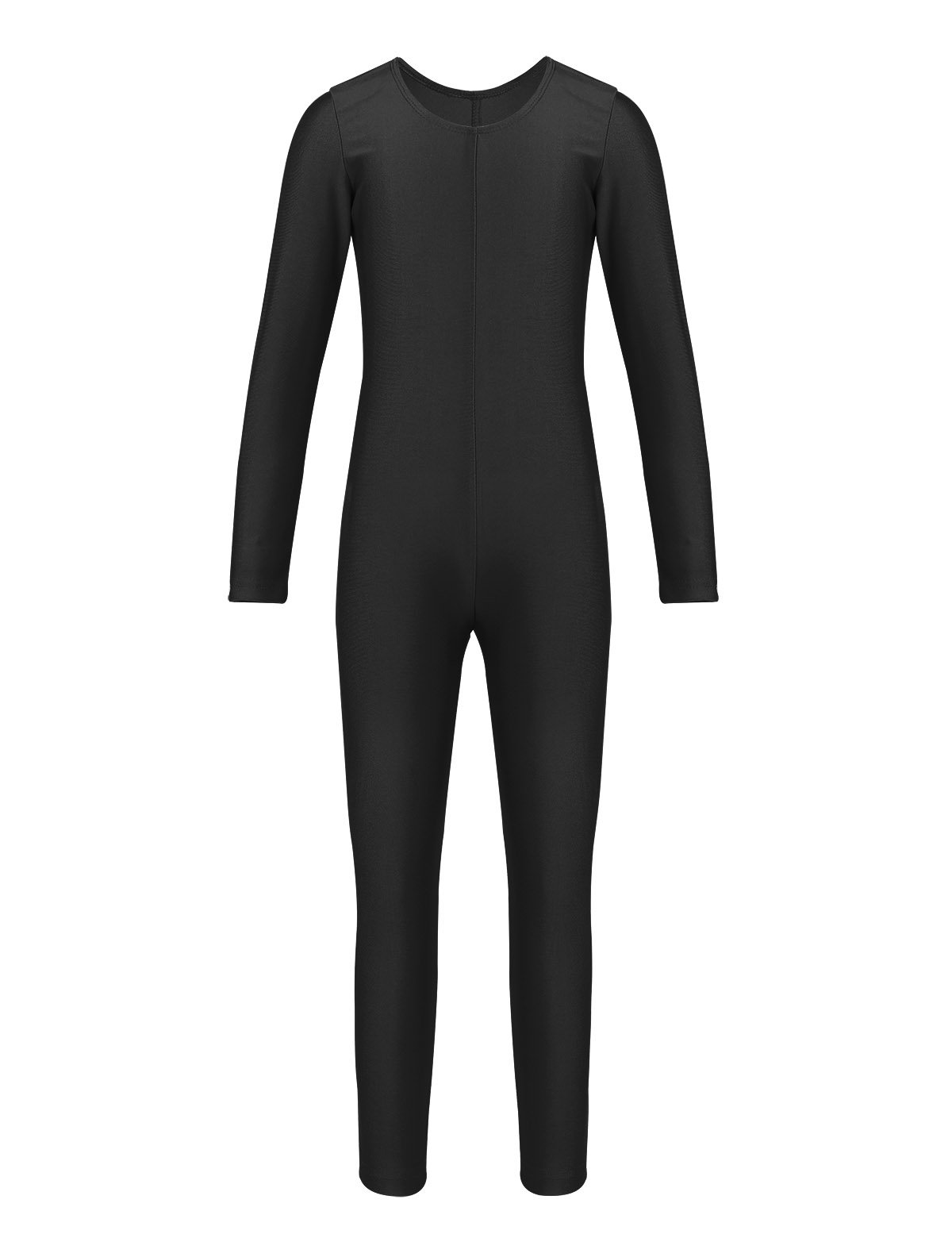 winying Girls Boys Spandex Crew Neck Full Body Unitard Gymnastics Leotard Catsuit Black 5-6