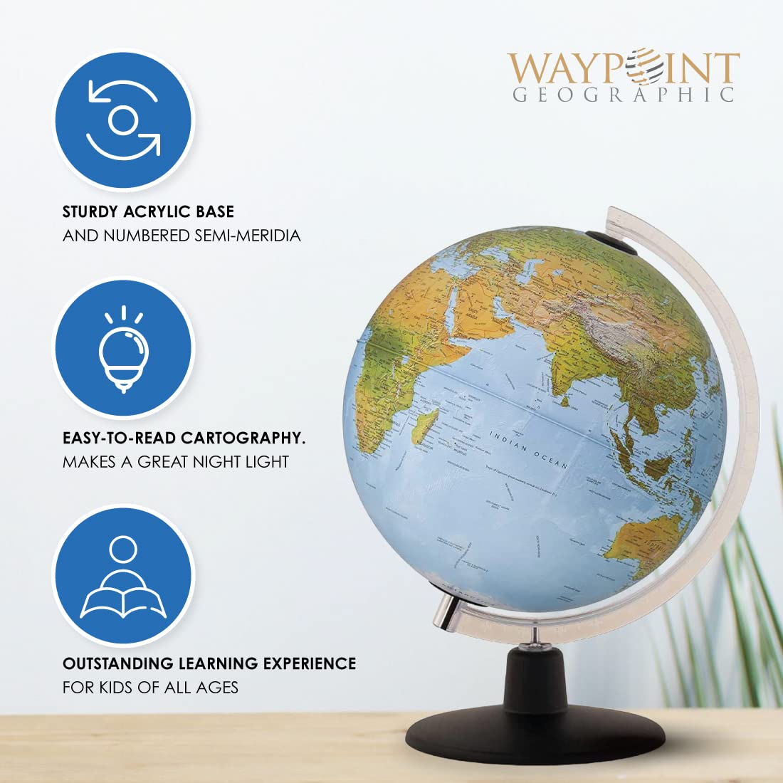 Waypoint Geographic Amazing Earth 2-in-1 Globe with Augmented Reality, 10β Illuminated World Globe, Smart Interactive Globe with Stand, Blue Ocean