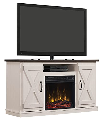 Twin Star Home Cottonwood 55" with 18" TV Stands with Electric Fireplace, Old Wood-White