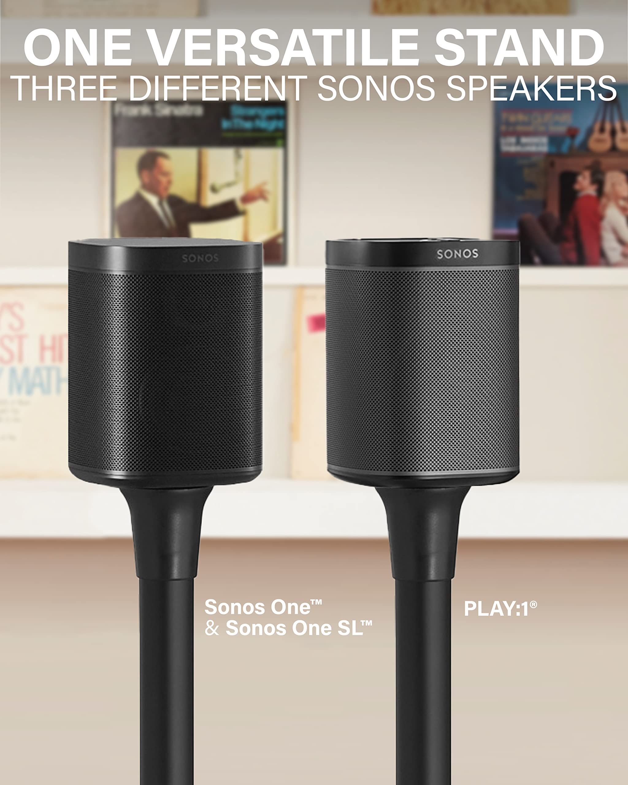 Sanus Speaker Stands Pair for Sonos One, One SL & Play:1 Speakers - Premium Fixed Height Speaker Stands w/Built-in Cable Management Channels & Easy 3-Step Install - Black Stands Pair