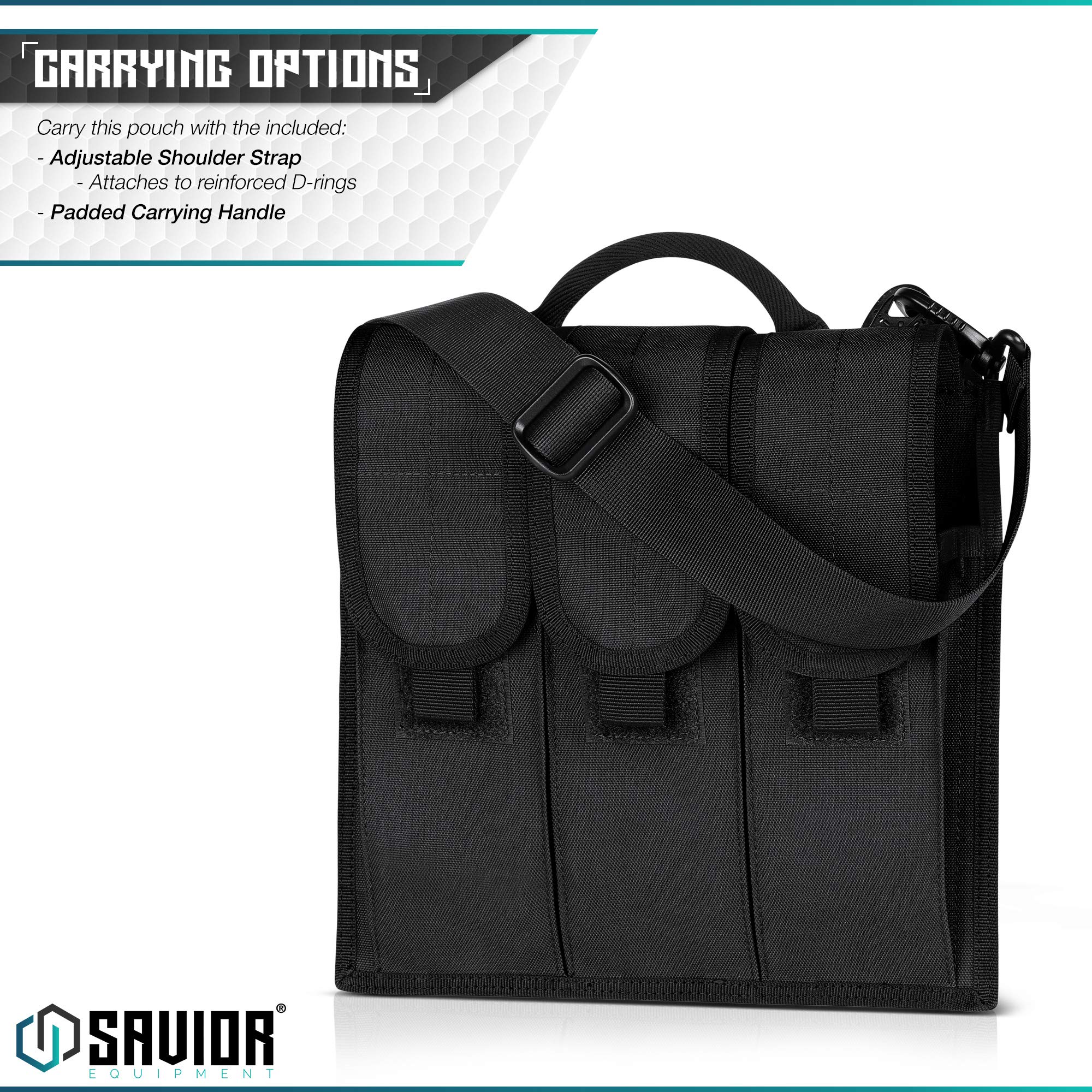 Savior Equipment Tactical Rifle & Pistol Magazine Pouch Carrier for M4 Carbine AR15 AK47 - Up to 6 Extended Mag, Adjustable Padded Shoulder Strap Included Obsidian Black