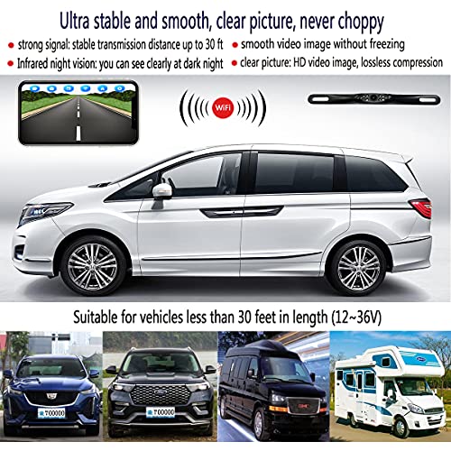 Wireless Backup Camera, Clear Picture Ultra Strong Signal Smooth Video Image Support iPhone and Android Suitable for Cars SUVs Easy to Install