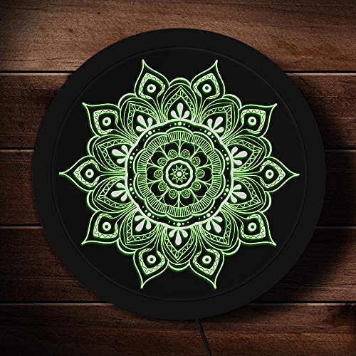 The Geeky Days Colorful Flower Pattern Mandala LED Lighting Sign Complex Flourish Weave Medallion Yoga Studio Multi-Color Lighed Hanging Board Decor