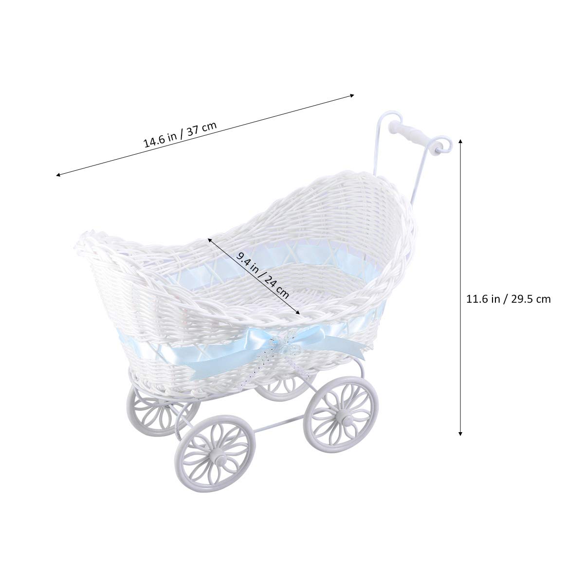 Tricycle Stroller Wicker Stroller Baby Shower Wedding Centerpiece Stroller Party Favors (Blue) Rattan Decor