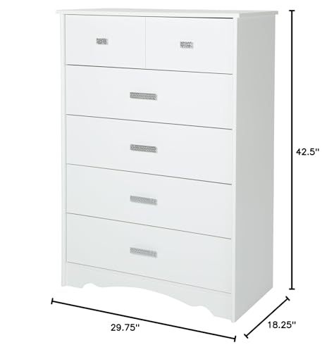 South Shore Tiara 5-Drawer Dresser, Pure White with Jewel-Like Handles