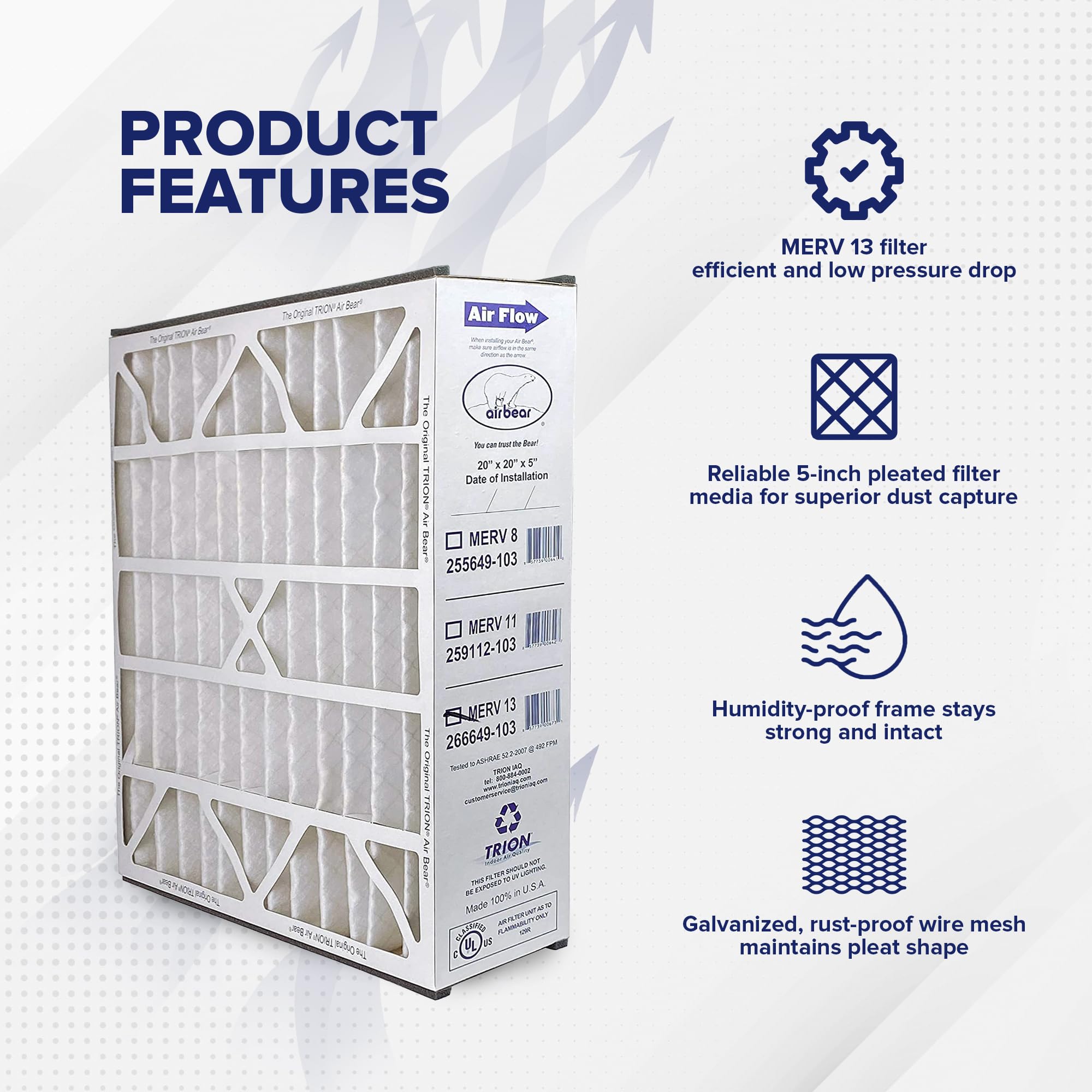 Trion Air Bear MERV 13 Air Purifier Filter Replacement with Factory Installed Double Gasket and Pleated Air Filter Media (4 Pack)