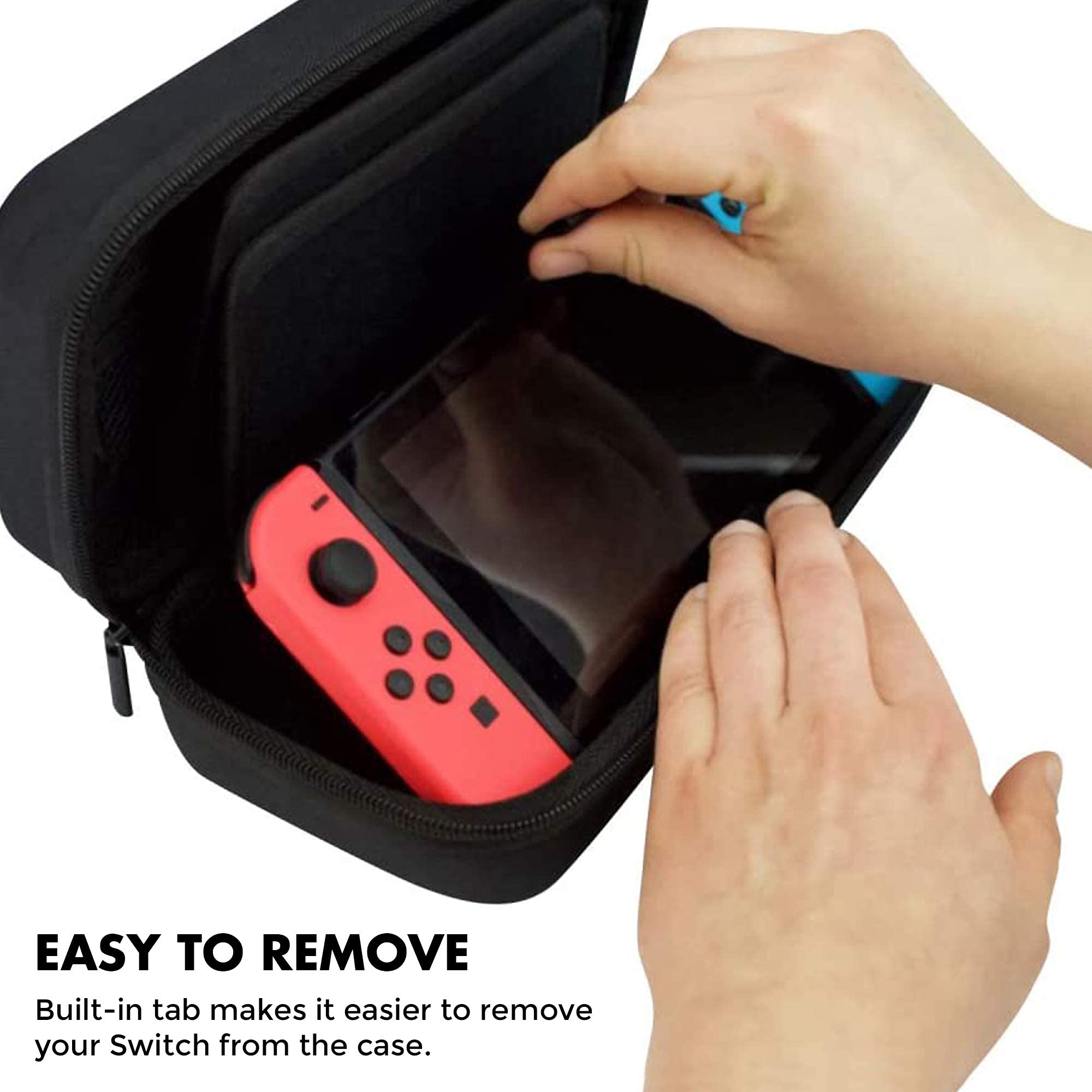 TakeCase Carrying Case for Nintendo Switch and New OLED - Protective Hard Case Includes Pouch That Fits Adapter/Charger, Accessories and 19 Games Storage - Perfect for Travel - Black