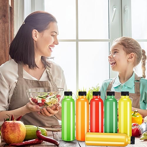 Thyle 200 Pieces Juice Bottles for Juicing Plastic Juice Bottles with Caps Bulk Clear Bottle with Caps Empty Reusable PET Bottles for Drinking Milkshake Smoothies Beverages Fridge (Black,16 oz)