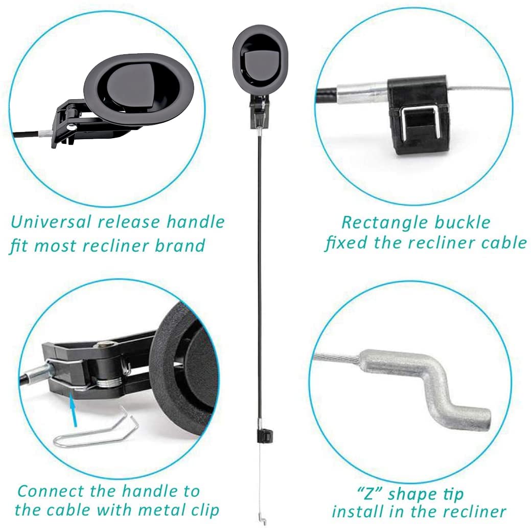 ttmagic Universal Heavy-Duty Metal Sofa Chair Recliner Release Pull Handle Replacement Parts with Cable, Fits Ashley, Lazy Boy and Most Recliner Sofa Brand, Recliner Handle Size 3" x 3.5"