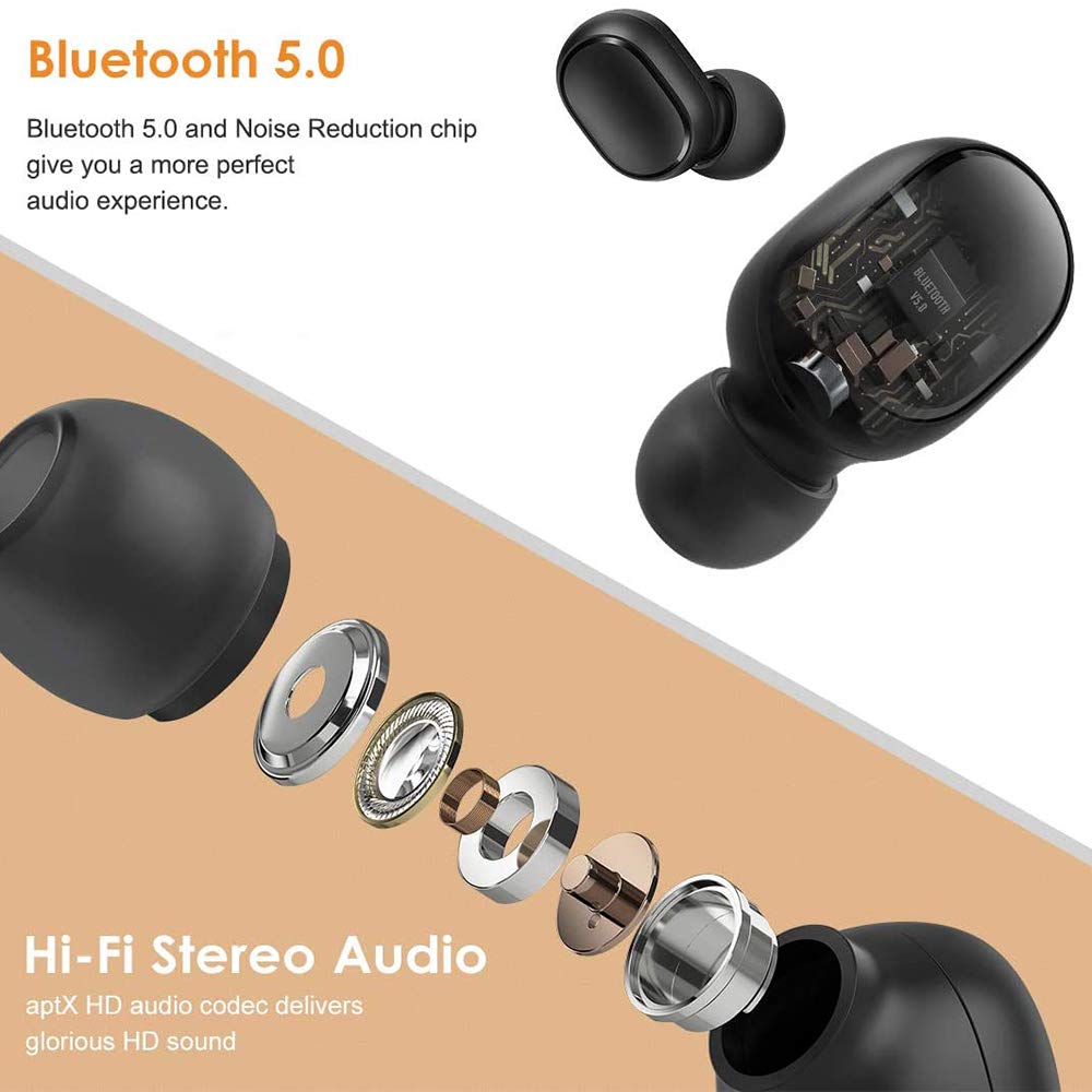 Xiaomi Mi True Wireless Basic S Bluetooth 5.0 Headphones Stereo Bass with Microphone AI Control Hands-Free Headphones Black (Global Version)