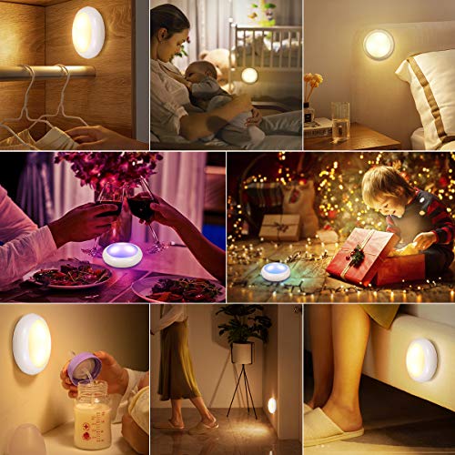 Tomshine LED Rechargeable Puck Lights Wireless Closet Lights with 2 Remote Control, Dimmable Under Cabinet Light 16 Colors 3 Modes with Timer Setting 6 USB Cables 6 Packs