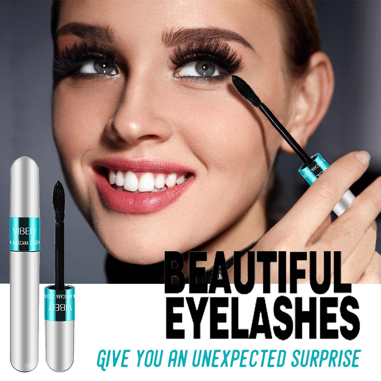 Vibely Mascara 5x Longer Waterproof, 2 in 1 4D Silk Fiber Lash Mascara, Lash Cosmetics Vibely Mascara 5x Longer Washable, Long-lasting Thrive Black Mascara for Natural Lengthening and Thickening (3pcs)
