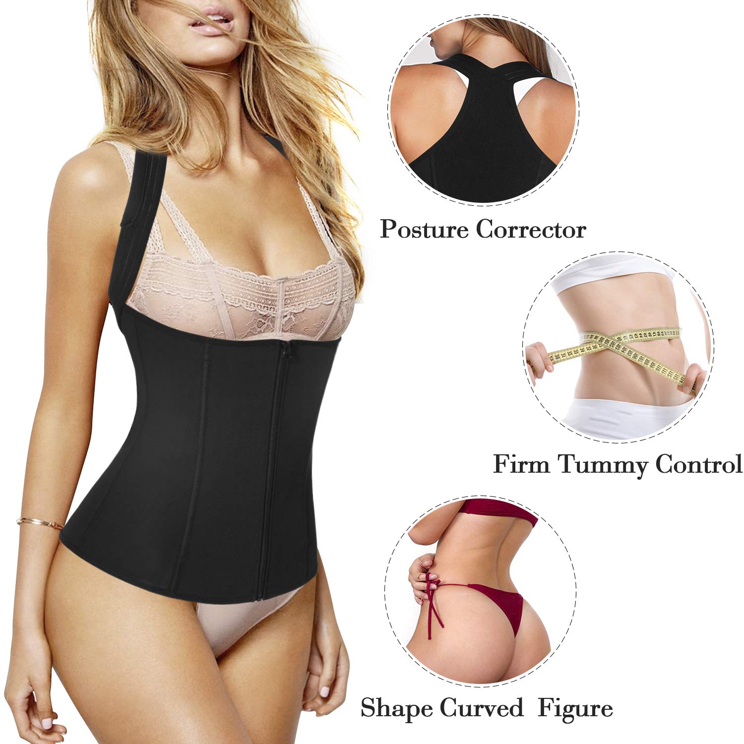 URSEXYLY Women Back Braces Posture Corrector Waist Trainer Vest Tummy Control Body Shapers for Spinal Neck Shoulder and Upper Back Support (M, Black)