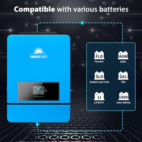 SUNGOLDPOWER 10000W DC 48V UL1741 Pure Sine Wave Solar Inverter, Built-in 2 MPPT Solar Controllers, Max. 200A Battery Charging, AC Input/Output 120V/240V(settable) Inverter Charger (10000W DC 48V)
