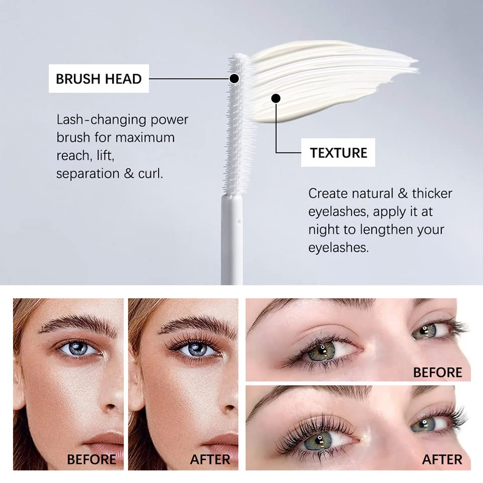 WALULAN Eyelash Lash Primer Waterproof and Sweatproof Natural Lash Defining Mascara White Volume and Length Clear Primer Mascara