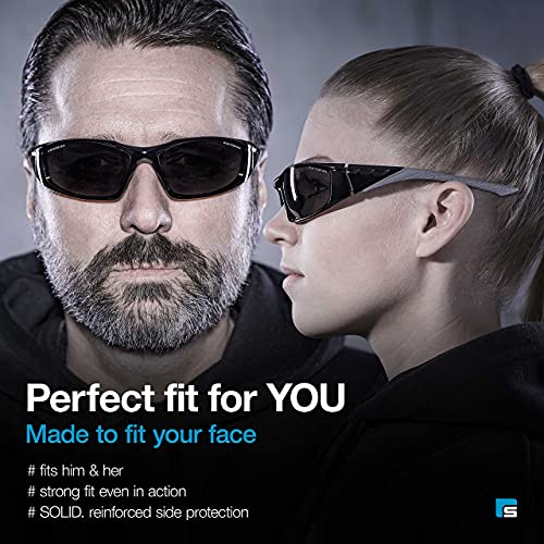SolidWork Safety Glasses Clear Lens with Side Shields, Anti Fog, Anti Scratch, Anti-Glare, Protective Eyewear for Men & Women (Black Lenses)