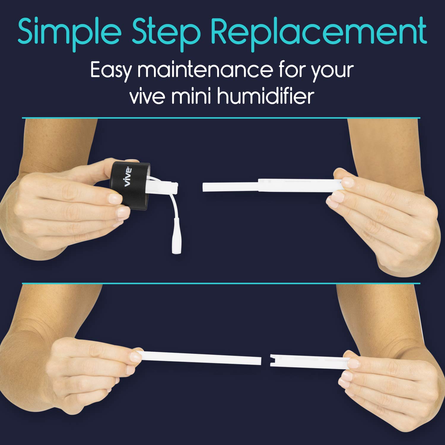 Vive Mini Humidifier Filter Replacements (8 Pack) - 90 Days Per Stick - For Travel, Car, Baby Bedroom, Office - Portable Clean Personal Cooling Air - Cotton Fiber Wicks
