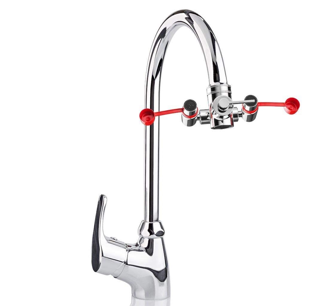 Skywin Eye Wash Kit - Faucet Mounted Emergency Eye Wash Station Sink Attachment -1x Continuous Flow Eyewash Station,3X Common Sink Adapter,2X Inspection Tag,1x Emergency Eye Wash Station Sign