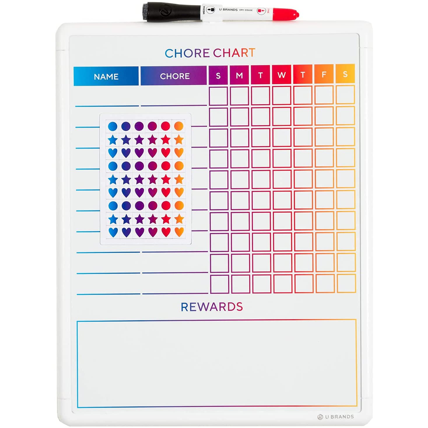 U Brands Contempo Magnetic Dry Erase Chore Chart, 11 x 14 Inches, White Frame (3603U00-04)