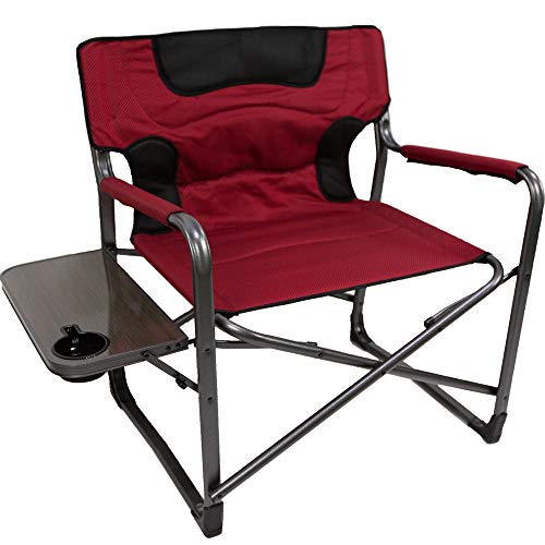 Ozark Trail XXL Folding Padded Director Chair with Side Table, Red 600 lb Capacity