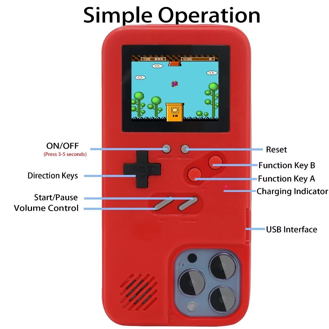 WeLohas Gameboy Case for iPhone 12/12 Pro,Handheld Retro 168 Classic Games,Color Video Display Game Case for iPhone,Anti-Scratch Shockproof Phone Cover for iPhone Red