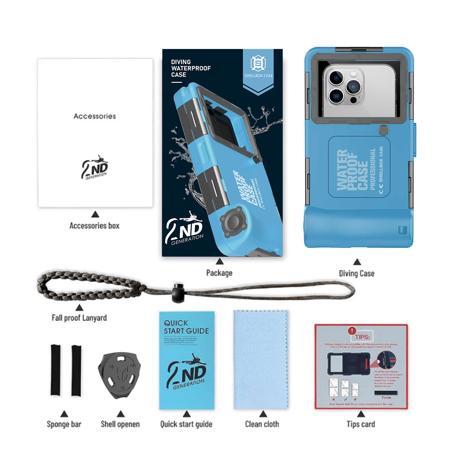 ShellBox Case Diving Case 2nd Gen for Phone/Samsung Galaxy Series, Universal Phones[4.9-6.9 Inch],Snorkeling[15m/50ft] Full Body Protector(Blue-Grey)