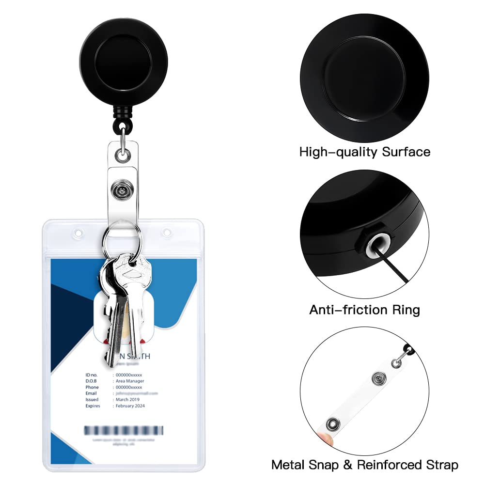 Soleebee 1 Pack Nurse Badge Reel, 24'' Retractable Badge Holder with 360° Swivel Alligator Clip Solid Color ID Badge Holder for Nurse Doctor Teachers Students Badge Reel (Black)