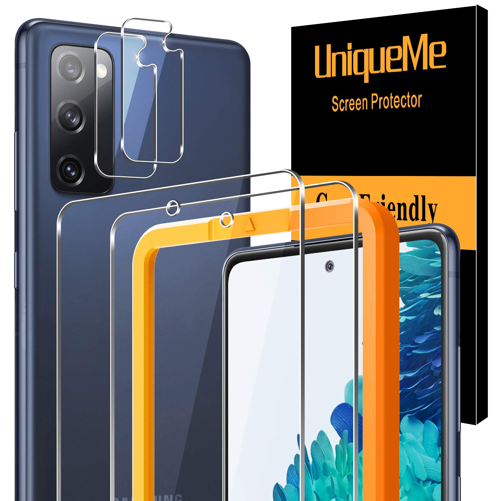 UniqueMe [2+2 Pack] Compatible for Samsung Galaxy S20 FE 5G/ Fan Edition 5G Camera Lens Protector and Screen Protector, Tempered Glass HD Clear [Anti-Scratch] [Bubble Free]