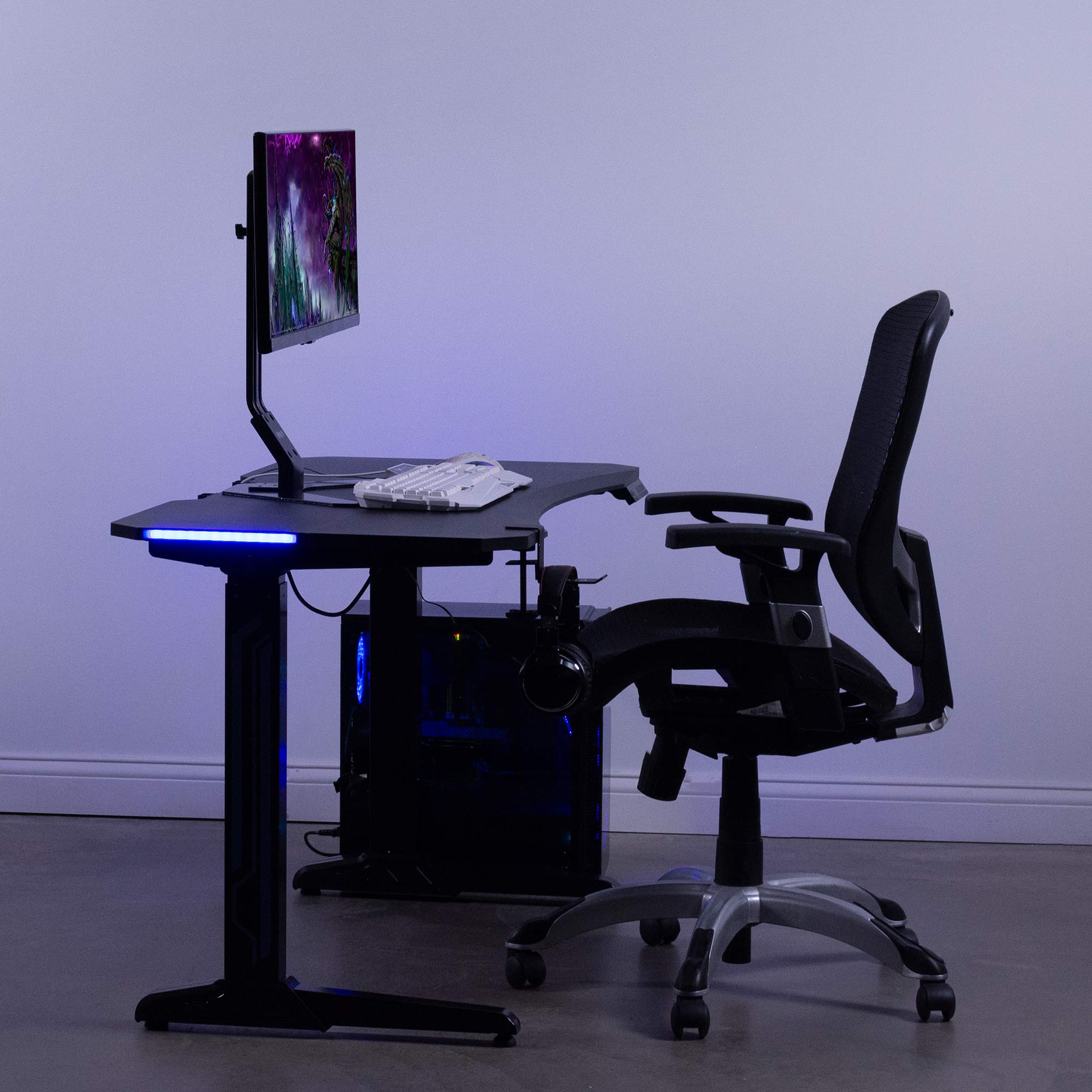 VIVO Black Electric 47 inch Height Adjustable Gaming Desk with Blue LED Lights, Ergonomic Home Office Computer Table Workstation, DESK-GME2B