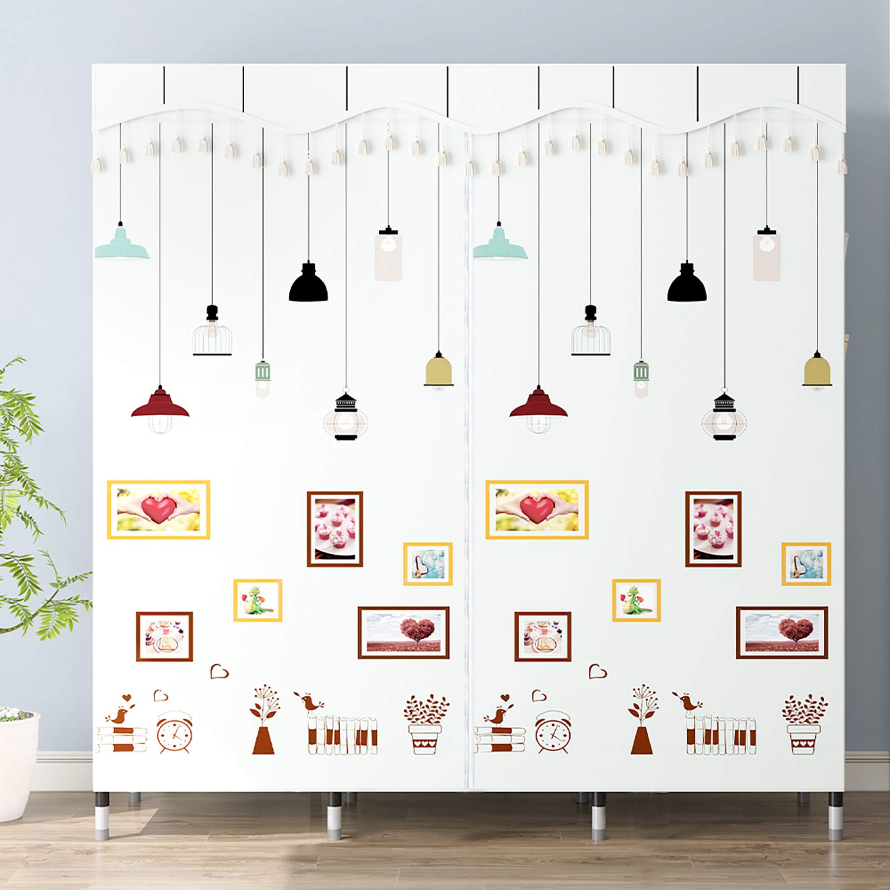 UDEAR Portable Canvas Wardrobes Clothes Storage Shelves Storage 25mm Beige