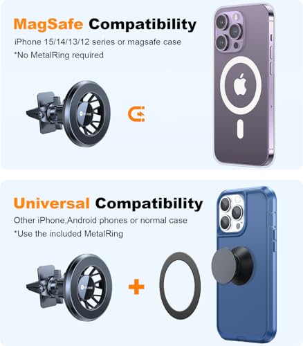 VICSEED for MagSafe Car Mount, Ultra- Strong Magnetic Phone Holder for Car Vent, 360° Hands-Free Magnet Cellphone Car Mount for Socket Grip, Fit for iPhone 15 14 13 12 Pro Max Plus Min