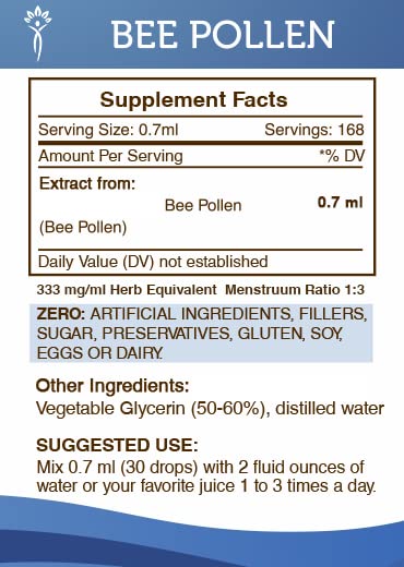 Secrets of the Tribe Bee Pollen Tincture Alcohol-Free extract, High-potency Herbal Drops, Tincture made from Bee Pollen (Bee Pollen) 4 oz