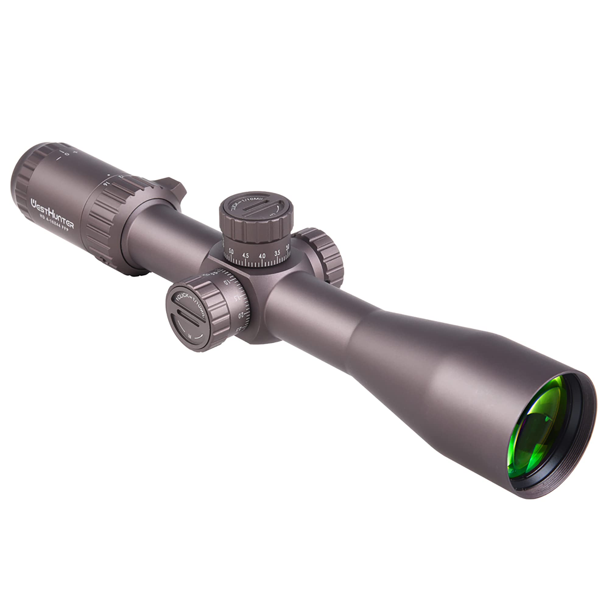 WestHunter Optics HD 4-16x44 FFP Scope, 30mm Tube First Focal Plane Tactical Wide Field of View Precision 1/10 MIL Riflescope | Brown, Only Optics & Basic Accessories