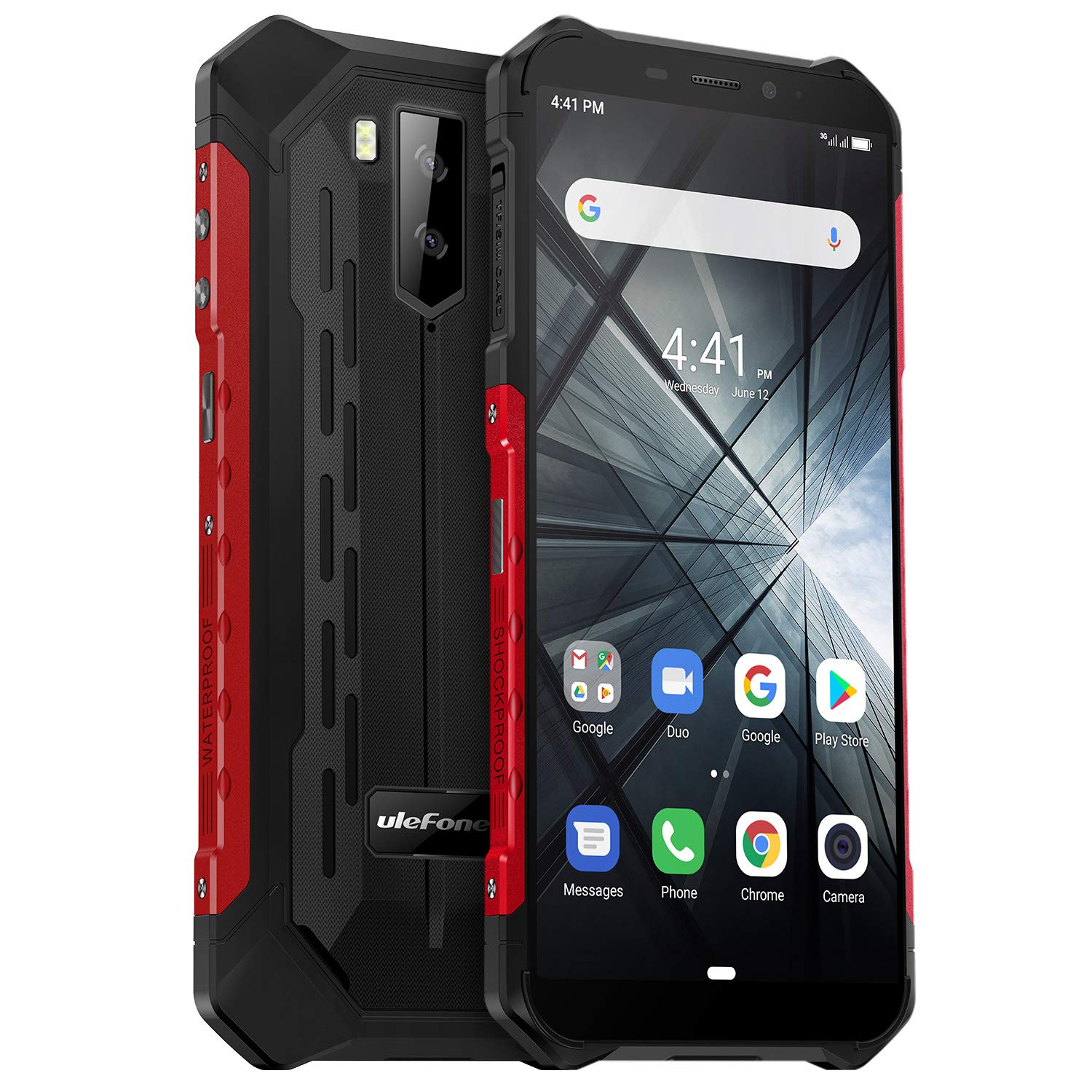 Ulefone Rugged Smartphone Unlocked, Armor X3 IP68 Waterproof Cell Phone, 5.5 inch HD+ Screen 2GB+32GB Android 9.0 5000mAh Battery Global 3G Dual SIM Dual Cameras Face ID Compass+GPS Shockproof (Red)