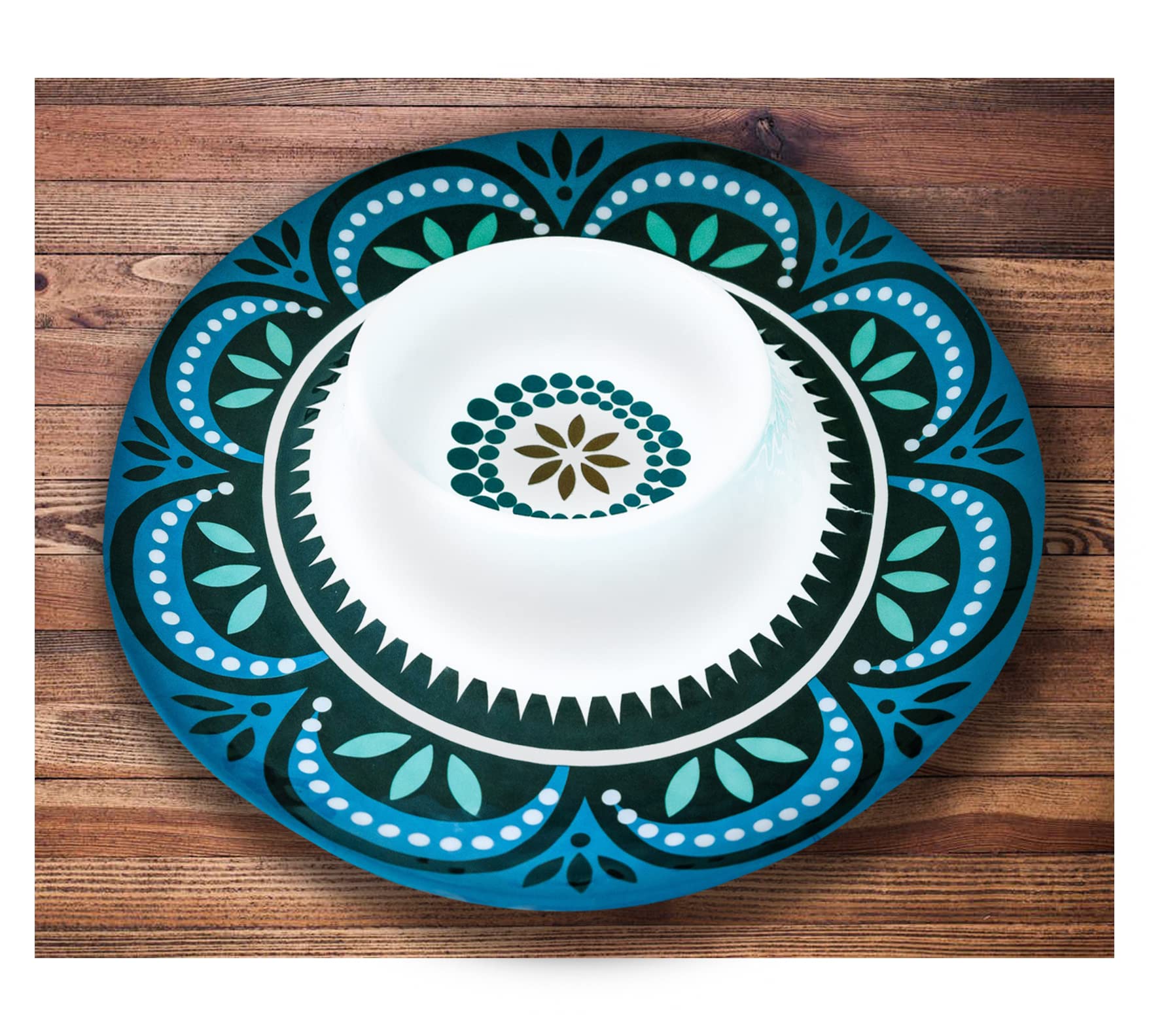WunderfulThings Chip Dip Bowl Chips & Salsa Dish All-in-One JUMBO Serving Bowl for Chips and Dip - Shatter Resistant Embossed Melamine (hard plastic resin)