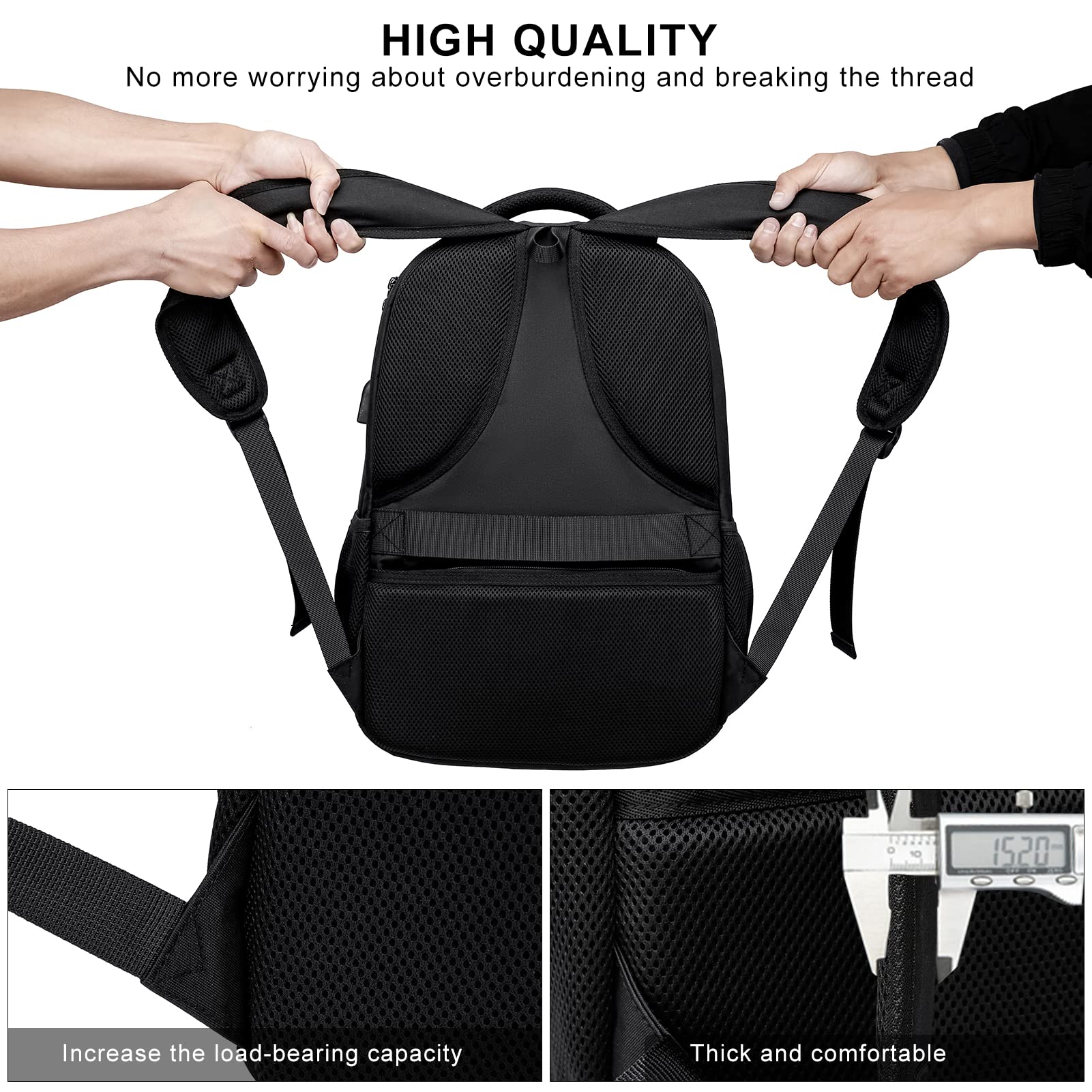 RJEU Laptop Backpack for Men, Extra Large School Backpacks for Teen Boys, Anti-Theft Water Resistant Back Pack with USB Charging Port, Fits 17.3-Inch Laptop, Black