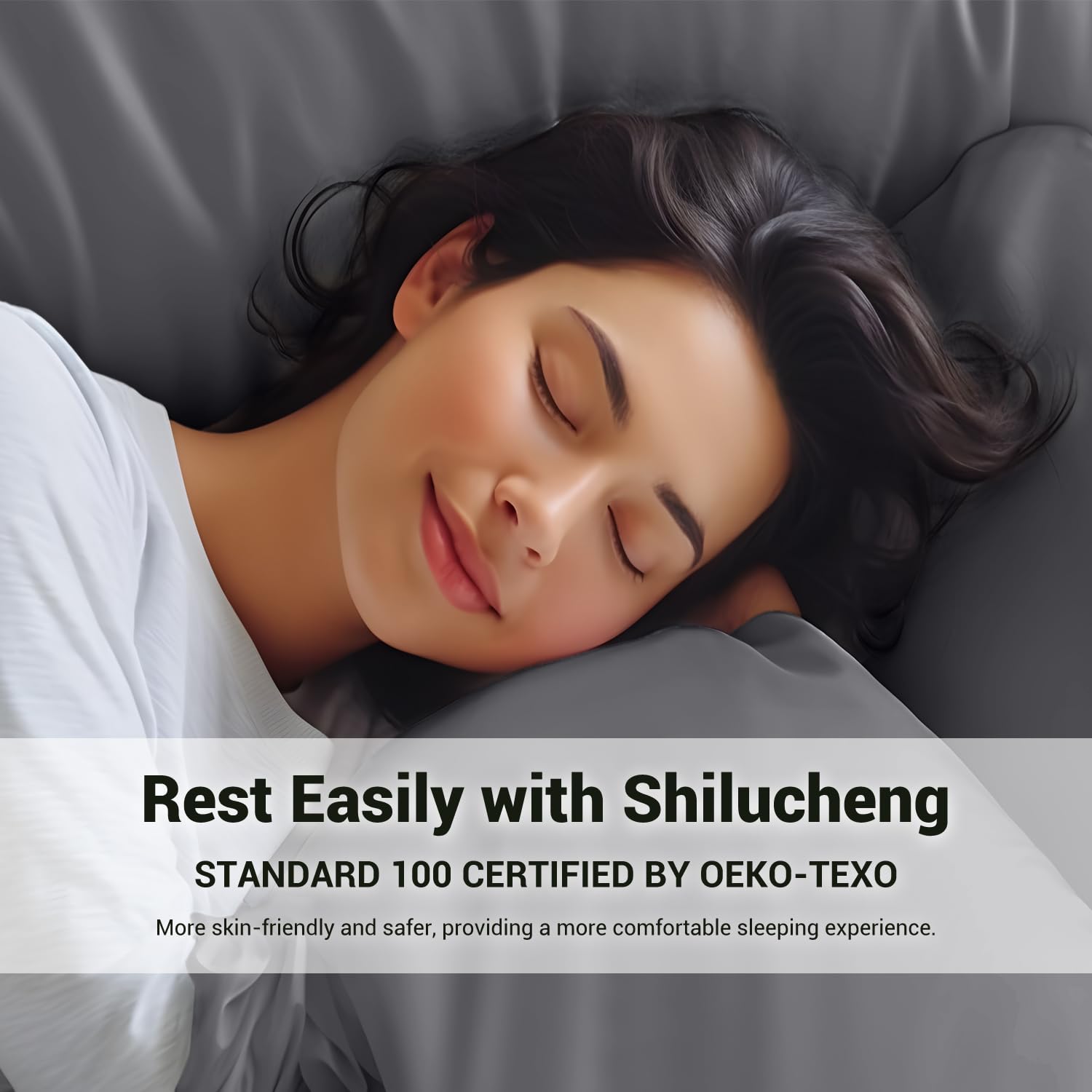 Shilucheng 4-Piece Full Size Sheets Set,Rayon Derived from Bamboo_,Cooling & Breathable Bed Sheets, Silky Bedding Sheets & Pillowcases, 16 Inch Deep Pockets (Full,Dark Grey)