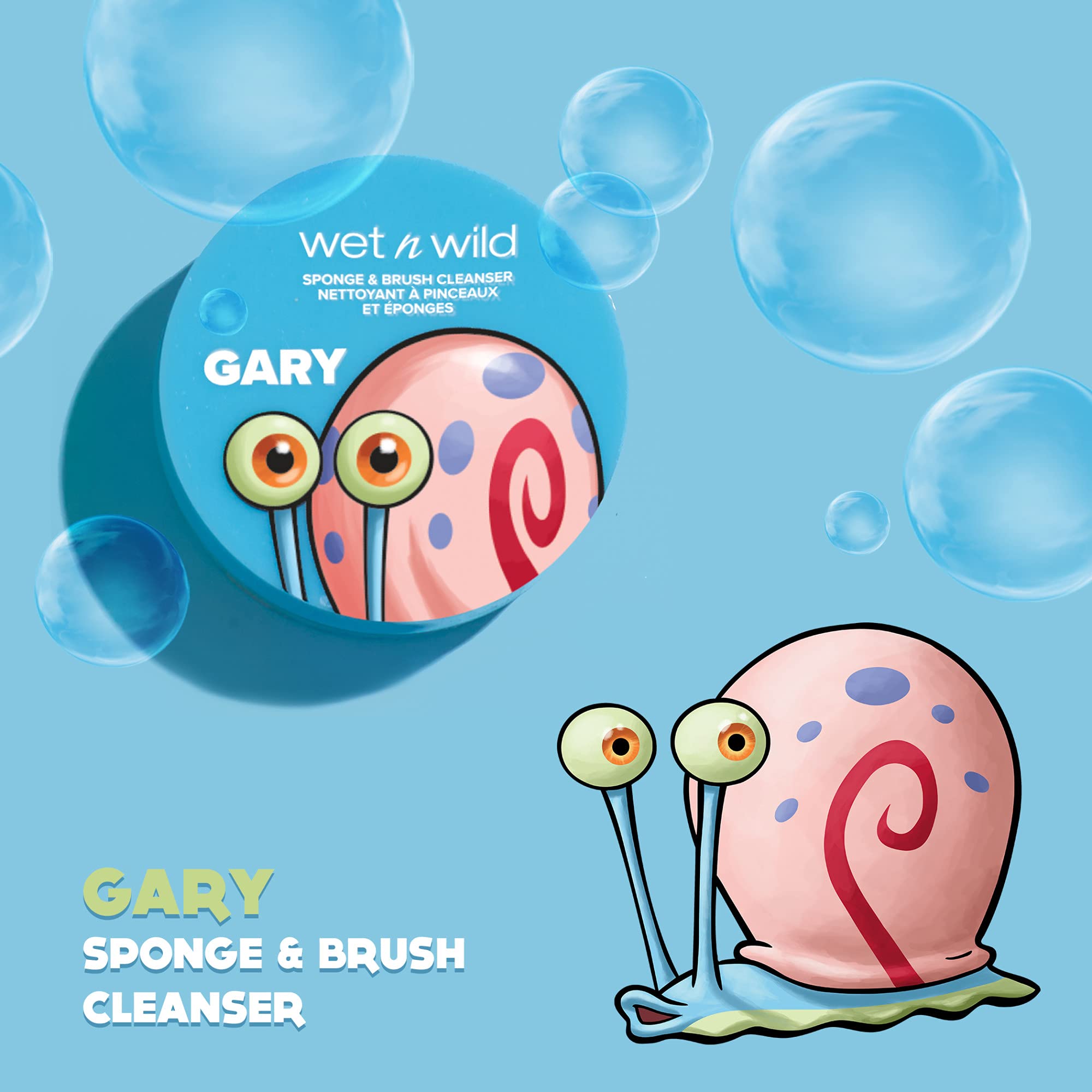 wet n wild Soap Suds Sponge + Brush Cleanser Bob Squarepants Makeup Tools Brush Cleaner Solution, Gary the Snail, 1.05 Ounce (1114234)