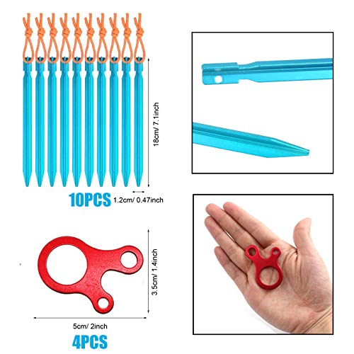 Seasonsky 30 PCS Aluminum Lightweight Tent Stakes Set, Camping Tent Stakes Accessories Kit, 10 PCS Tent Stakes, Plastic Hammer, Tent Clip Nail Puller and Rope with Guylines Adjuster for Easy Camping