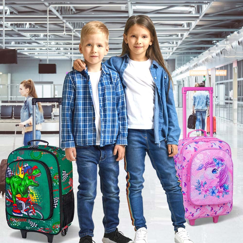 UFNDC Kids Luggage for Boys, Dinosuar Suitcase Rolling with Wheels,Travel Carry on for Children Toddler Elementary