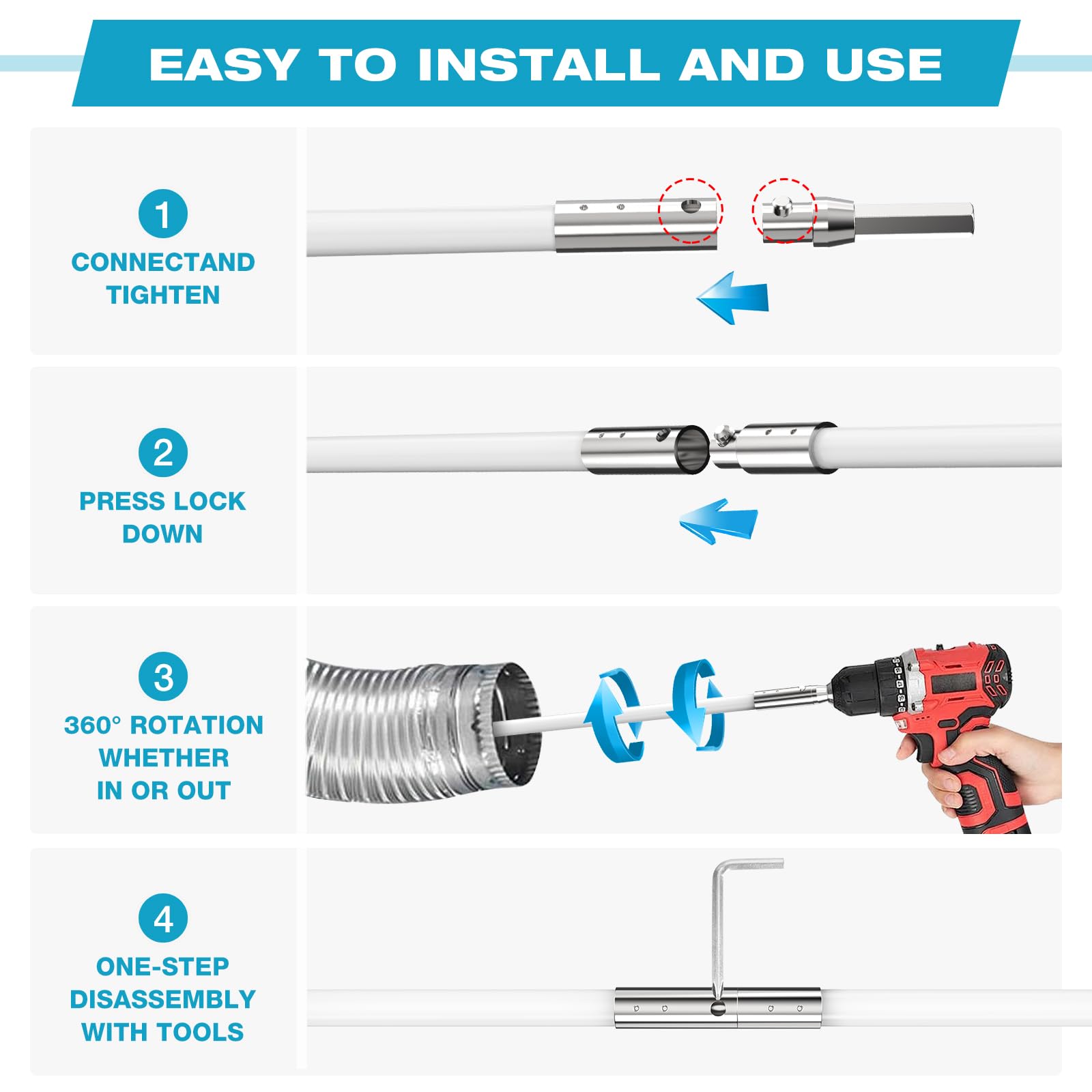 Sealegend 41 FEET Dryer Vent Cleaner Kit Flexible Quick Snap Brush with Drill Attachment Extend up to 41 FEET for Easy Cleaning Upgraded Dryer Vent Cleaning Kit Use With or Without a Power Drill