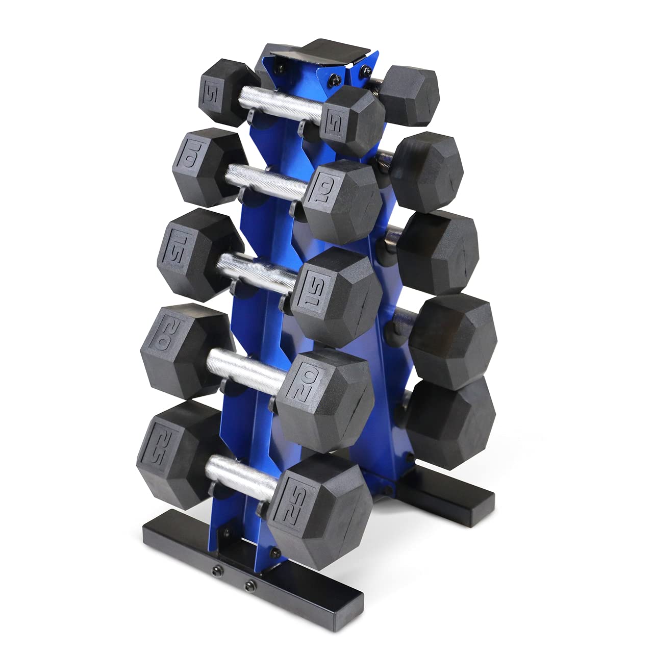 WF Athletic Supply 5-25Lb Rubber Coated Hex Dumbbell Set with A Frame Storage Rack Non-Slip Hex Shape for Muscle Toning, Strength Building & Weight Loss - Multiple Choices Available